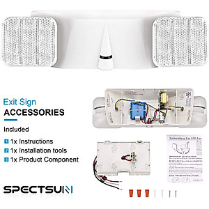 SPECTSUN 12 Pack White Emergency Lighting with 2 LED Heads White Emergency Exit Fixture and Battery Backup -UL 924 Certified and CEC Qualified Emergency Light,ABS housing,Adjustable Light Heads