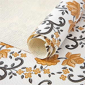 FIFTY FEET 12X120 Inch Shelf Liner for Kitchen Cabinets, PVC Drawer Liner for Dresser Non-Slip Bathroom, Non-Adhesive Cabinet Liner Washable (Yellow Floral)(1 Roll)