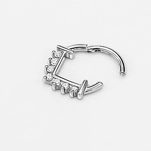 FANSING 316L Surgical Steel Septum Jewelry 16g 8mm CZ Septum Rings for Women 16 Gauge Teardrop Septum Piercing Jewelry Cubic Zirconia Daith Earring Hoop