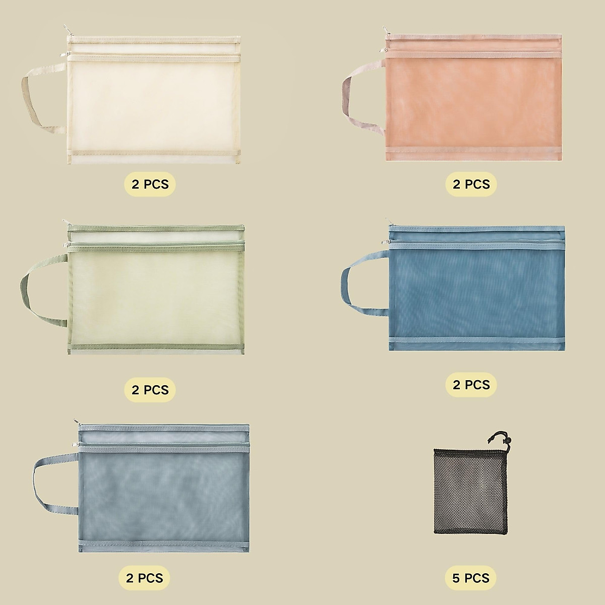 15pcs Mesh Zipper Pouch Storage Bag Clear Zipper Pouch for Organization Double-Layer Nylon Building Block Sets Toy Storage Handle Puzzle for Activity School Office Game(10Pcs A4+5Pcs mesh bag)