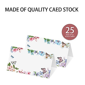 Place Cards for Butterfly Floral Party, Editable Name Place Cards, Seating Place Cards for Tables, Tent Style Cards for Wedding, Bride & Baby Shower, Easy Folding, Pack of 25 Escort Cards(B08)