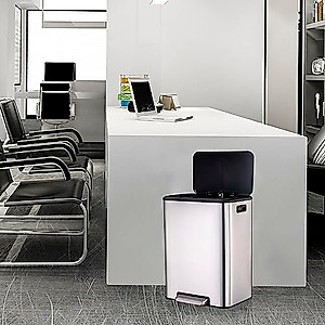 GAOMON 40 Liter/10.5 Gallon Trash Can, Rectangular Hands-Free Single Compartment Recycling Kitchen Step Trash Can with Soft-Close Lid, Stainless Steel Kitchen Garbage Can, Silver