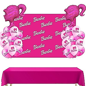 Pink Balloon Suitable for Barbie Party Decoration Pink Backdrop and Hot Pink Girls Balloon for Pink Princess Doll Theme Party Girl Birthday Baby Shower Princess Themed decorations (Pink-2)