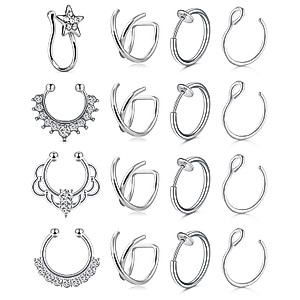 AVYRING Fake Nose Ring Hoop Faux Nose Septum Ring Non-Pierced Clip On Nostril Piercing Rings Jewelry Silver Gold