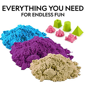National Geographic 6 Lb. Moon Sand Combo Pack - 2 Lbs. Each of Blue, Purple and Natural Play Sand with Castle Molds - A Fun No Mess Sensory Activity, Kids Fake Sand Play Set (Amazon Exclusive)