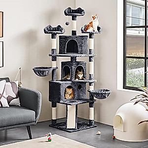Yaheetech 76.5in Cat Tree Cat Tower with 3 Condos, 3 Cozy Perches with Dangling Ball, Scratching Posts, 2 Baskets, Pet Bed Furniture Activity Center for Indoor Cats and Kittens