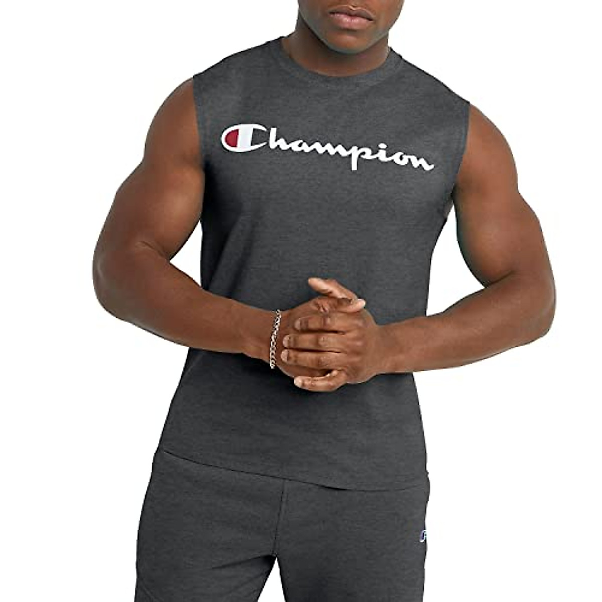Champion T, Cotton Tee, Muscle Shirts for Men (Reg. or Big & Tall), Granite Heather Script, 4X-Large Big
