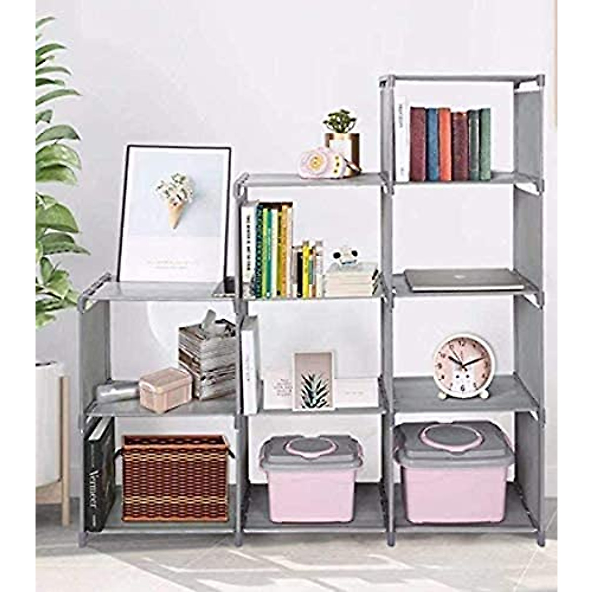 plohee Cube Storage DIY 9-Cubes Storage Bookcase Organizer Shelving Bookshelf Clothes Storage for Home,Office,Bedroom,Home Furniture Storage (Grey)