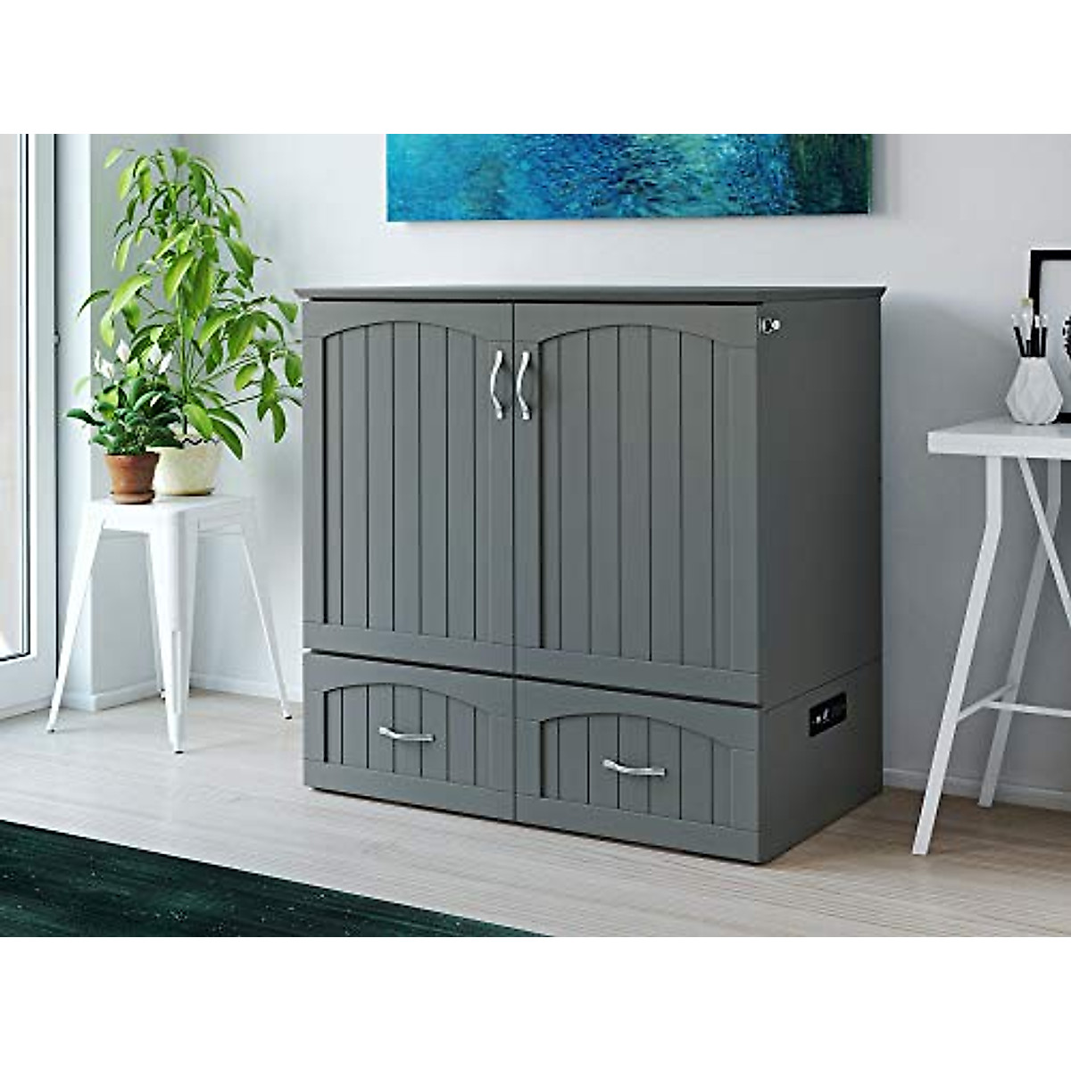 AFI Southampton Murphy Bed Chest with Charging Station, Twin XL, Grey