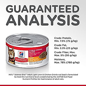 Hill's Science Diet Wet Cat Food, Adult, Light, Liver & Chicken Recipe, 2.9 oz Cans, 24 Pack
