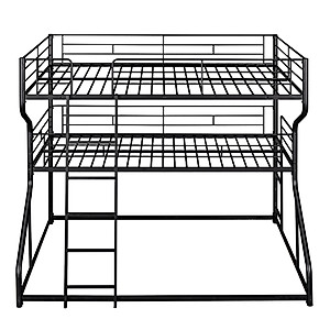 Triple Bunk Bed Full XL Over Twin Queen Metal Heavy-Duty 3 Beds Frame for Multi-Kids Boys Girls Teens Adults, Black