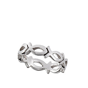 Eternity Christian Fish Ichthus Promise Ring .925 Sterling Silver Band Size 10