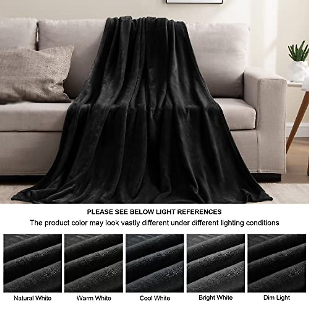 BEDELITE Fleece Blankets Black Throw Blankets for Couch & Bed, Plush Cozy Fuzzy Blanket 50" x 60", Super Soft & Warm Blankets for Spring and Summer