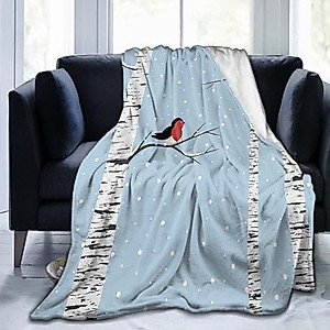 Throw Blanket 40x50 Inch,Birch Bird Red Tree Flannel Soft Cozy Fluffy Throw Blankets and Warm Throws for Adults in Couch Sofa Bed 50x40 Inch