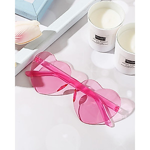 TOODOO 14 Pairs Heart Shaped Sunglasses for Women Girls Heart Sunglasses Rimless Transparent Glasses Bulk for Party Favors(Pink)