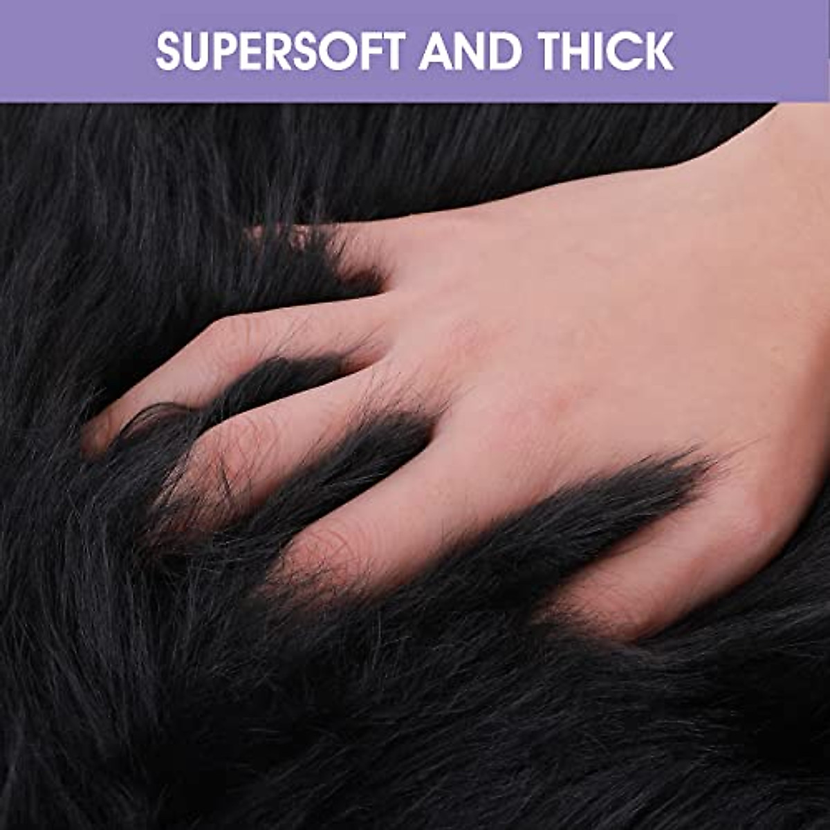 Molain 25 cm Fluffy Rug Faux Fur Carpet Baby Photoshoot Props Holder Small Mini Square Rugs for Bedroom Livingroom Photography Photo Under Nail Mat Table Locker Desk Chair Pad Cover (Black)