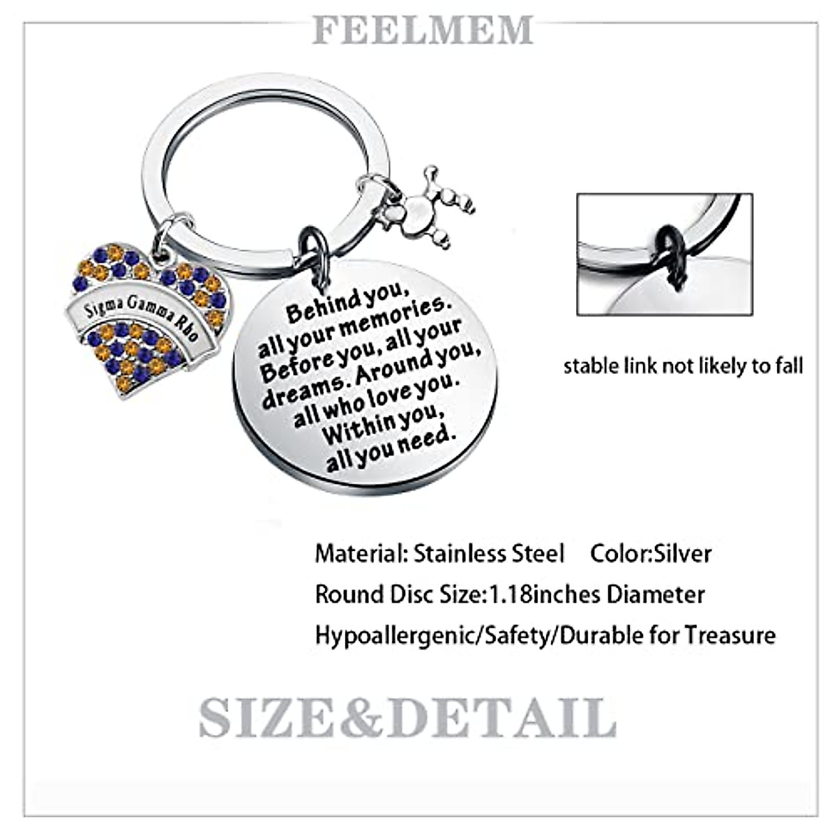 FEELMEM Sigma Gamma Rho Sorority Keychain Behind You All Your Memories Keychain Inspired Greek Sorority Gift Sorority Sister Jewelry (Sigma Gamma Rho-ky)