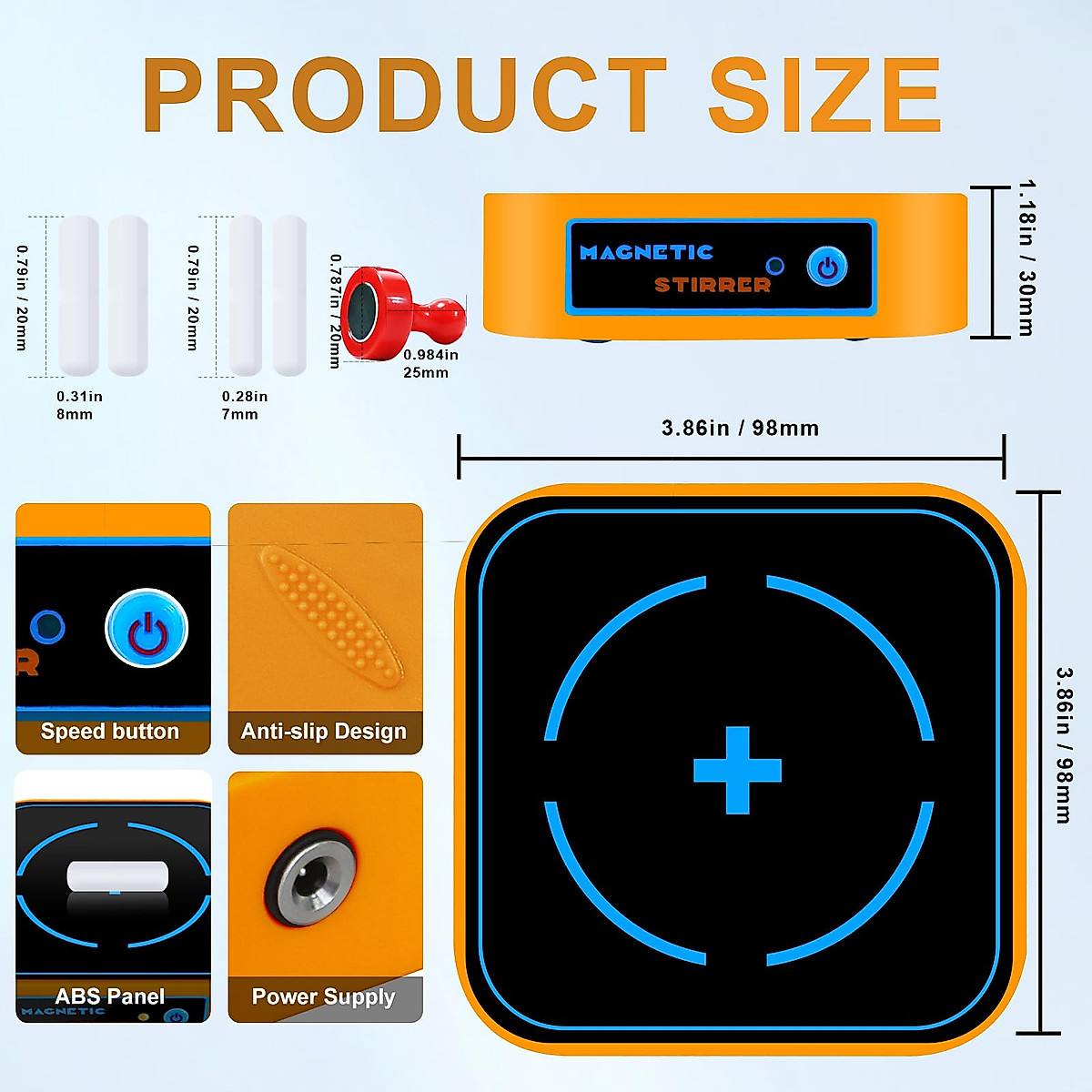 LVDALAB Magnetic Stirrer, Mini Magnetic Stir Plate with 4 Pcs Stir Bars and 1Retriever, 3000RPM Magnetic Stirrer Mixer Lab Stirrers, Max Capacity 2000ml, Brushless DC Motor 5 Gear Speed-Yellow