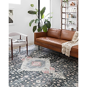 Loloi II Skye Collection SKY-02 Charcoal/Multi 7'-6" x 9'-6", 13" Thick,Area Rug,Soft,Durable,Vintage Inspired,Distressed,Low Pile,Non-Shedding,Easy Clean,Printed,Living Room Rug