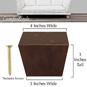 ComfortStyle Furniture Legs for Sofa Chair Couch or Ottoman, Set of 4 Replacement Feet, 3 Inch Tall, Square with Tapered Sides, Walnut Finish