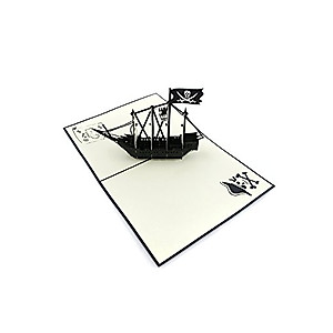 PopLife Black Pirate Ship Pop Up Card for All Occasions - Happy Birthday, Graduation, Congratulations, Retirement, Anniversary, Fathers Day - Treasure Hunters, Ocean Lovers - Folds Flat for Mailing