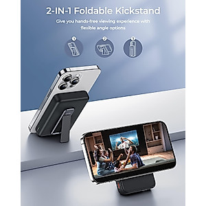 BENKS Magnetic Power Bank, 10000mAh Foldable Kickstand Wireless Portable Charger, for MagSafe Baterry Pack with Two-Way 20W USB-C Port for iPhone 15 Pro Max/15 Pro/15 Plus/15, iPhone 14/13/12 Series