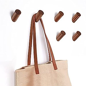 Felidio 6 Pack Wood Hooks, Natural Coat Hooks Wall Mounted - Rustic Heavy Duty Wall Hooks for Hanging Towels Coats - Entrance Hat Rack Coat Rack Wall Hanger (Walnut Wood)