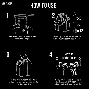 Yelloway 6 Pack Insulated Tote Beer Bottle Holder - Gift Idea -12 Can Carrier - Inexpensive Gift for Men - Birthday Unique Gag Koozie