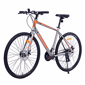 WEFIYERS 700C Road Bike Shimano 21 Speeds Aluminium Alloy Frame,Disc Brake&Racing Bicycle,Commuter Hybrid Bike for Men/Women Junior Senior (Orange)