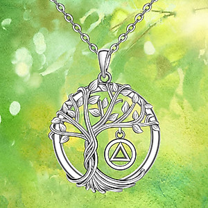 Sobriety Necklace for Women Sterling Silver Tree of Life Necklaces Symbol Pendant Recovery Alcoholics Sobriety Healing Jewelry Gift