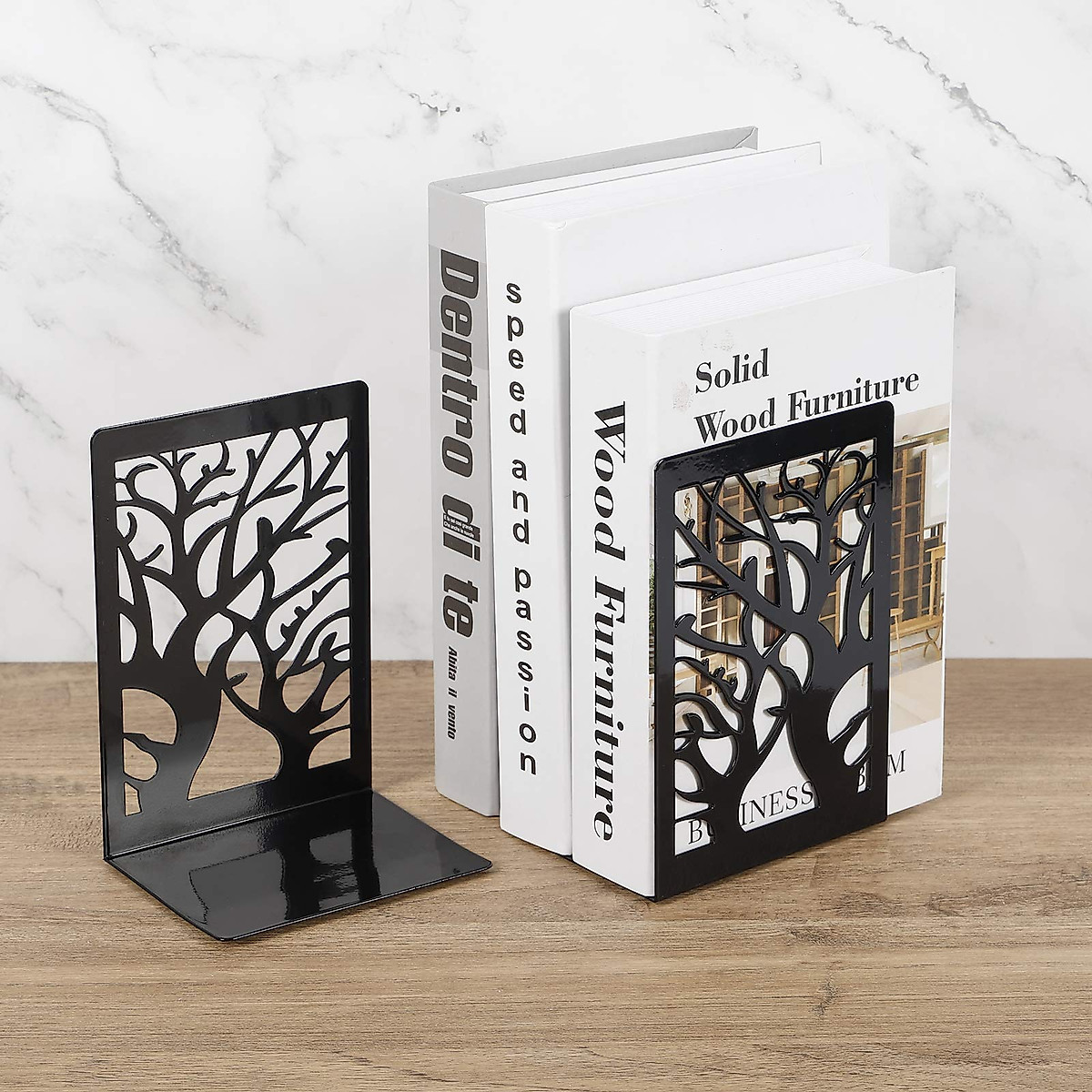 Jekkis Book Ends for Shelves, Decorative Book Shelf Holder, Black 2 Pairs, Non Skid Book Stoppers