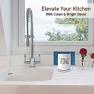 ASAMKING Sponge Holder Caddy, White Sponge Holder for Kitchen Sink,Farmhouse Sink Sponge Holder, Ceramic Porcelain Cup for Sponges,Sponge Warm Home ，Milky White.