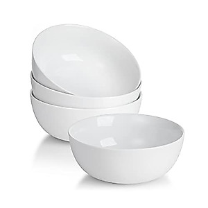 WishDeco Cereal Bowls Set of 4, Ceramic Soup Bowls, 20 Ounce Breakfast Bowls, 6" White Bowls for Dessert, Oatmeal, Pasta, Noodle, Salad, Rice, Microwave & Dishwasher Safe