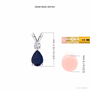 ANGARA Blue Sapphire Teardrop Pendant with Diamond in 14K White Gold (6x4mm Blue Sapphire)
