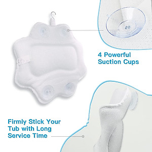 Beautybaby Bathtub Spa Pillow, Non-Slip 4 Strong Suction Cups, Bath Pillows for Tub, Head, Neck, Shoulder Support, Breathable Relax Comfort