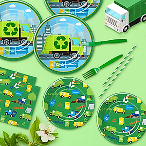 Xigejob Garbage Truck Birthday Party Supplies - Trash Party Decorations Tableware For Birthday Baby Shower, Plate, Cup, Napkin, Tablecloth, Cutlery, Straw, Waste Recycling Party Decorations | Serve 24