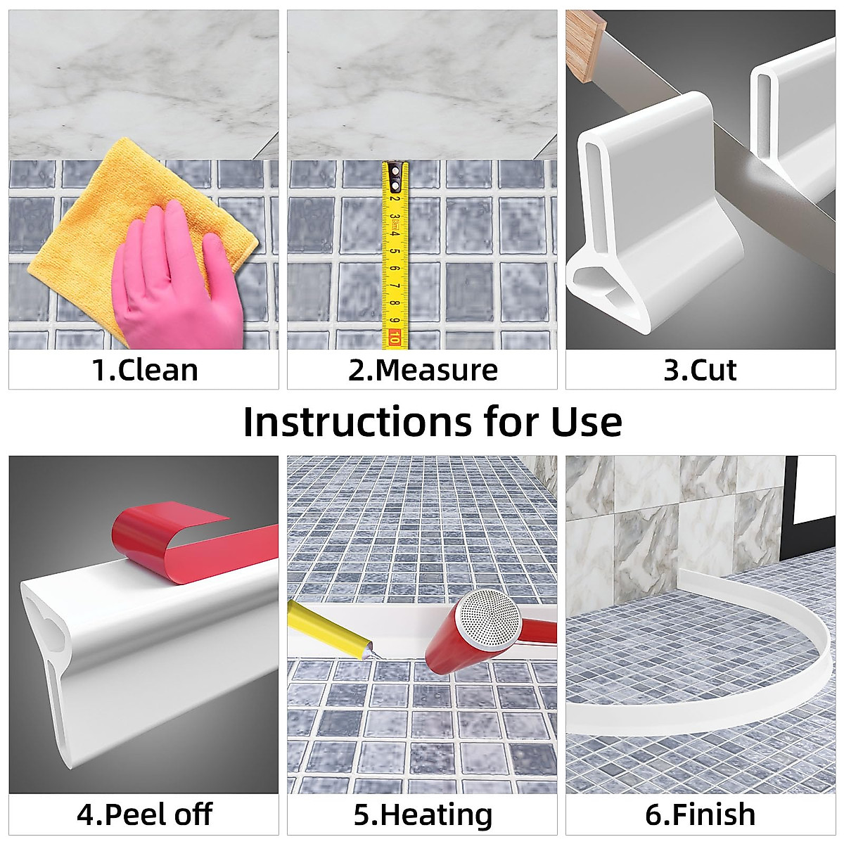 118 IN Shower Threshold Water Dam Collapsible Shower Water Splash Guard for Curbless Bath Shower Barrier Water Stopper for Wet and Dry Separation Bathroom and Kitchen (White/9.8 FT)