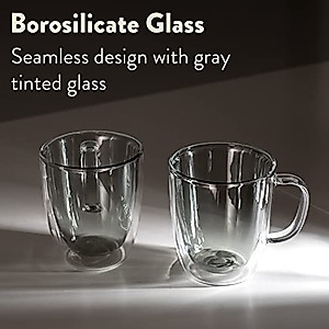 JOYFUL HOME Double Wall Glass Coffee Mugs - 12 oz. Insulated Double Walled, Smoky Gray Borosilicate Glass with Large Handle for Coffee, Cocoa and Tea (Set of 2)