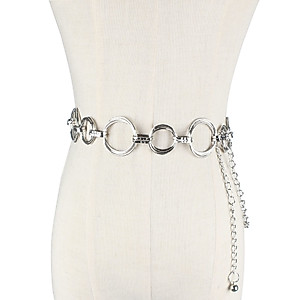 LABANCA Womens Metal Chain Dress Belt Hollow Out Ring Sweater Belt Decorated Skinny Waist Belt Silver