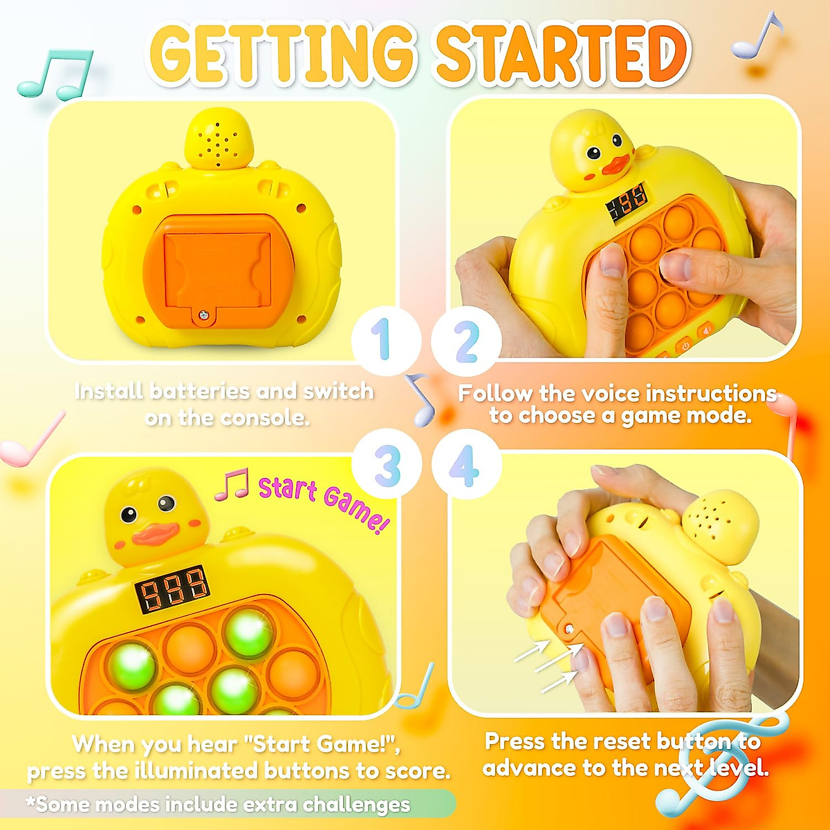 Marlo & Buzz Fast Push Game Toy with Popit Game Controller, Pop Fidget Animal with LED Screen - Sensory and Memory Console, Quick Bubble Light Toy, Pocket Games (Duck) Brown, Yellow, Pink, Blue, Red