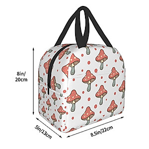 Ucsaxue Retro Cute Mushroom Lunch Bag Small Insulated Lunch Box with Front Pocket Kawaii Lunch Bags for Girls Boys Freezable Bento Box Women Men Lunch Boxes