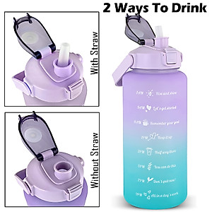Mint Berry Half Gallon Water Bottle with Time Marker - 64 oz Water Bottle with Straw - Big Water Bottle - Large Water Bottle (Purple Mint Blue Gradient)