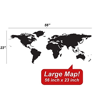 Black World Map Wall Decal – Easy to Apply Modern Large Earth Mural – Vinyl Atlas Graphic Wall Decoration Art for Kids Room, Nursery, Living Room, or Bedroom