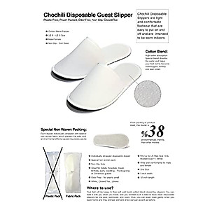 CHOCHILI 5 Pairs Fabric Packed Disposable Hotel Slippers for Airbnb Spa Salon Party Wedding Guests - Fits up to Adult US Men Size 10 & Women Size 11, White