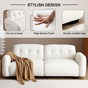 AZSJML Bubble Cloud Sofa Couch for Living Room, 81.4" Bouclé Comfy Deep Seat Sofa,Modern Tufted 3 Seater Couch with Wooden Legs,Sherpa Couch for Apartment Office,Teddy,Beige