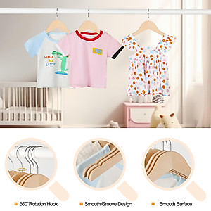 TOPIA HANGER Unfinished/Natural Kids Children Baby Wood Wooden Clothes Dress Shirt Hangers with No Painting - 360°Stronger Flexible Hook- Extra Smoothly Cut Notches, 10 Pack CT09N