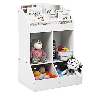 EastVita Kids Bookshelf Toy Storage Kids Book Toy Shelf Organizer Natural Solid Wood Baby Bookcase for Bedroom Living Room Playroom White