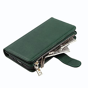 Jaorty for iPhone 13 Mini Phone Wallet Case with Card Holder, Crossbody Strap, Zipper Pocket, PU Leather, Dark Green