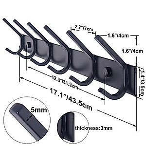 WEBI Coat Rack Wall Mounted,17-1/8 Inch Coat Hooks for Hanging Coats,Heavy Duty Metal Hook Rack Rail with 6 Double Dual Hooks Coat Hanger Wall Mount for Purse Clothes Jacket Backpack Entryway,Black