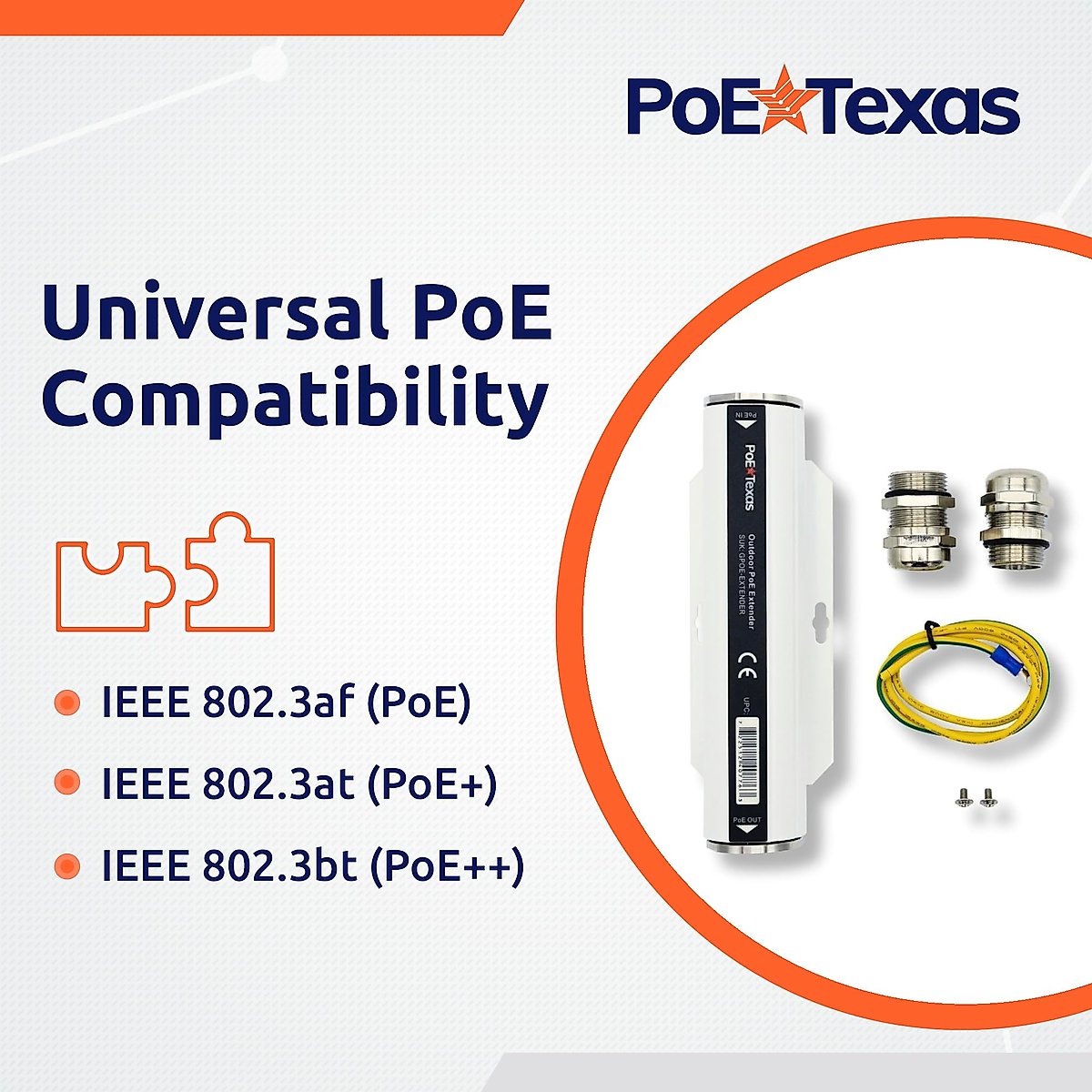 PoE Texas PoE++ Extender - Outdoor PoE Repeater - IP67 Waterproof and Direct Burial Capable - High-Speed Ethernet Booster Extends Power and Gigabit Data Range by 100m - IEEE 802.3bt/at/af Compliant